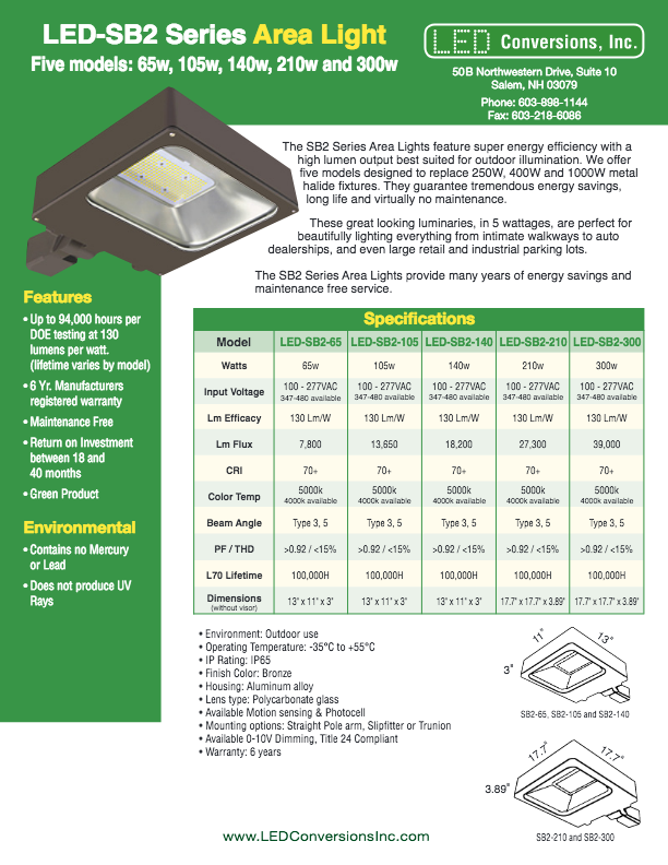 LED-SB2 Series Area Light - LED Conversions Inc