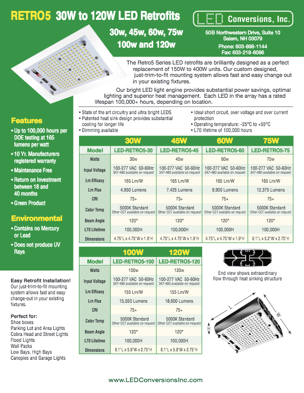 RETRO5 30W to 120W LED Retrofits - LED Conversions Inc