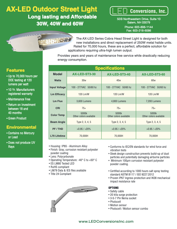 AX-LED Outdoor Street Light - LED Conversions Inc